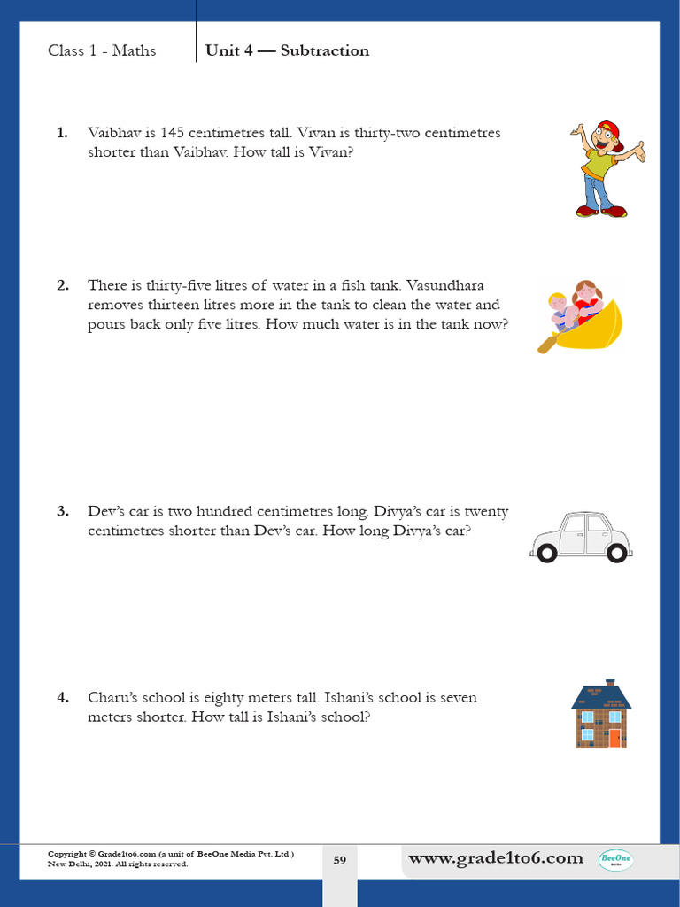 Subtraction Class 1 NCERT - CBSE | PDF