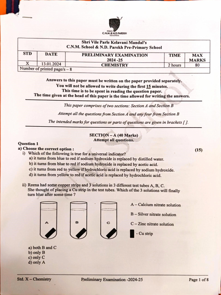 CNNS Chemistry Prelims Paper | PDF | Chlorine | Ammonium