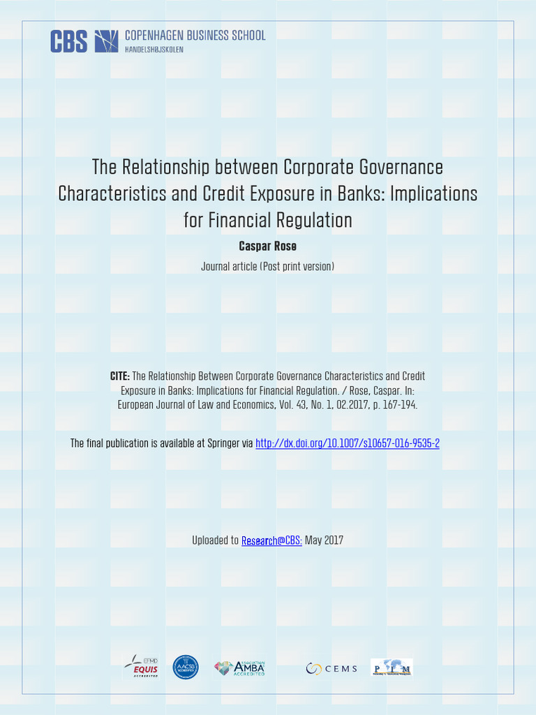 Caspar Rose The Relationship Between Corporate Governance Characteristics Postprint | PDF ...