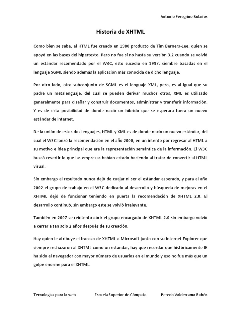 Historia y Fracaso de XHTML 2.0 | PDF | Informática