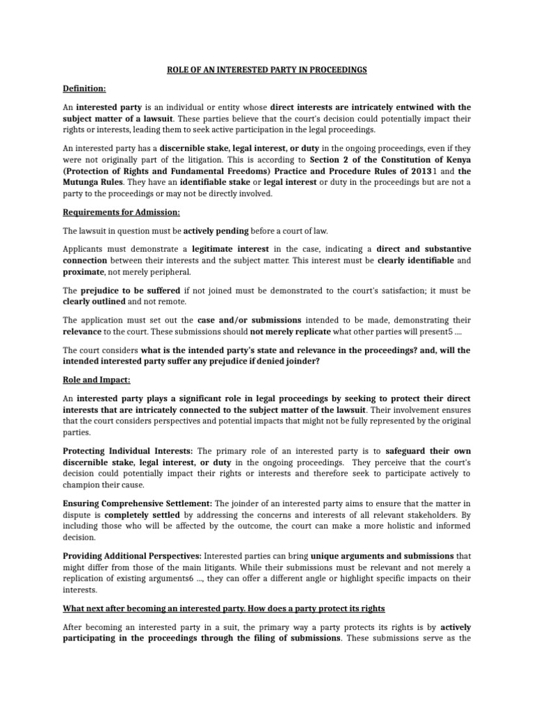 Role of Interested Parties in Lawsuits | PDF | Lawsuit | Justice