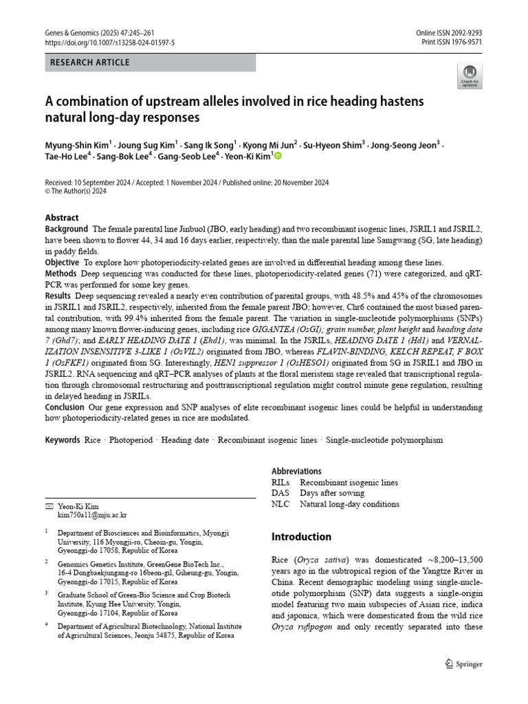 A combination of upstream alleles involved in rice heading hastens ...