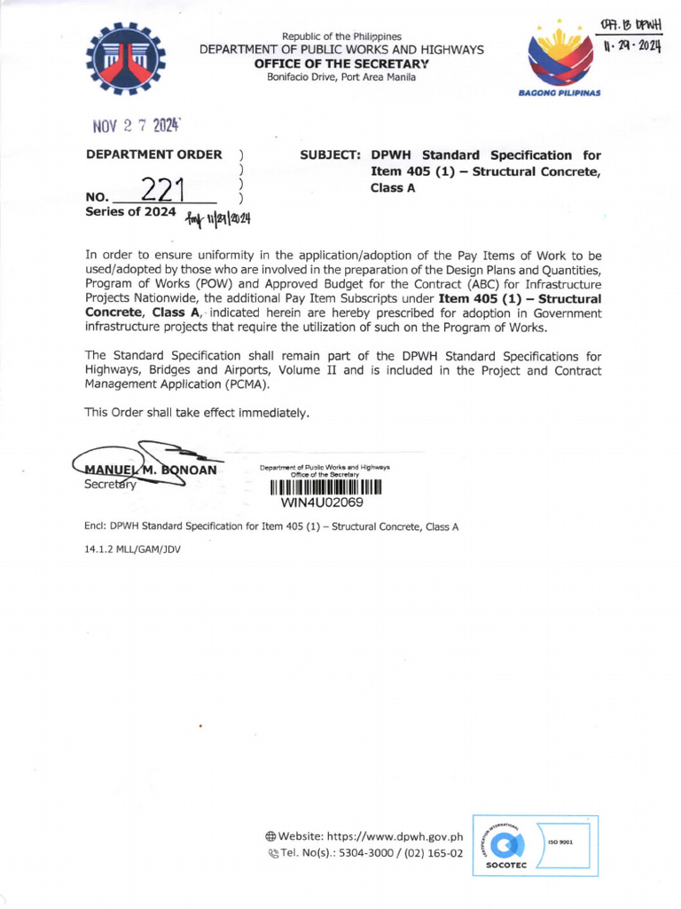 DPWH Standard Specification for Class A Concrete | PDF | Concrete ...