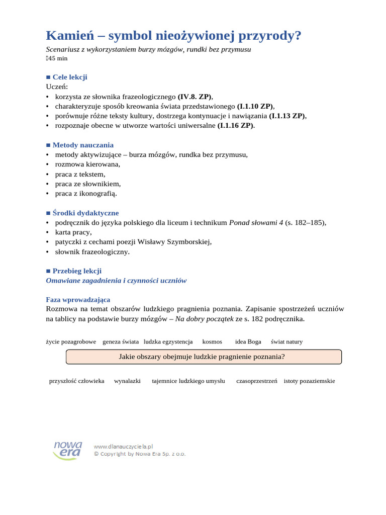 Scenariusz Kamien Symbol Nieozywionej Przyrody | PDF