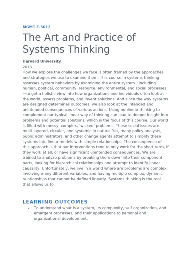 The Art and Practice of Systems Thinking (Harvard 2019) | PDF | System ...