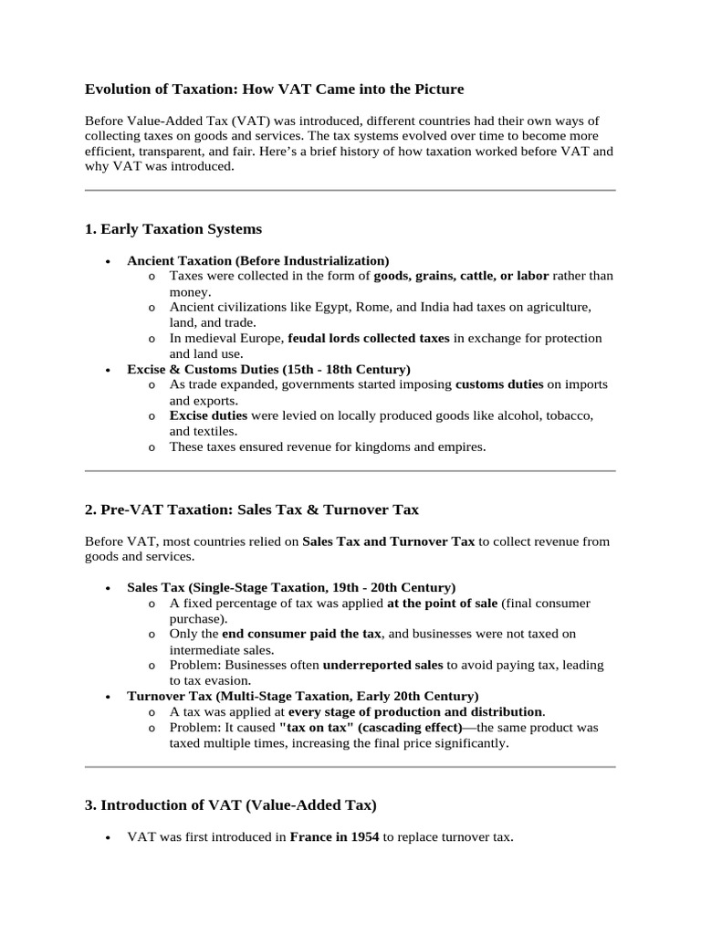 Evolution of Taxation | PDF | Taxes | Value Added Tax