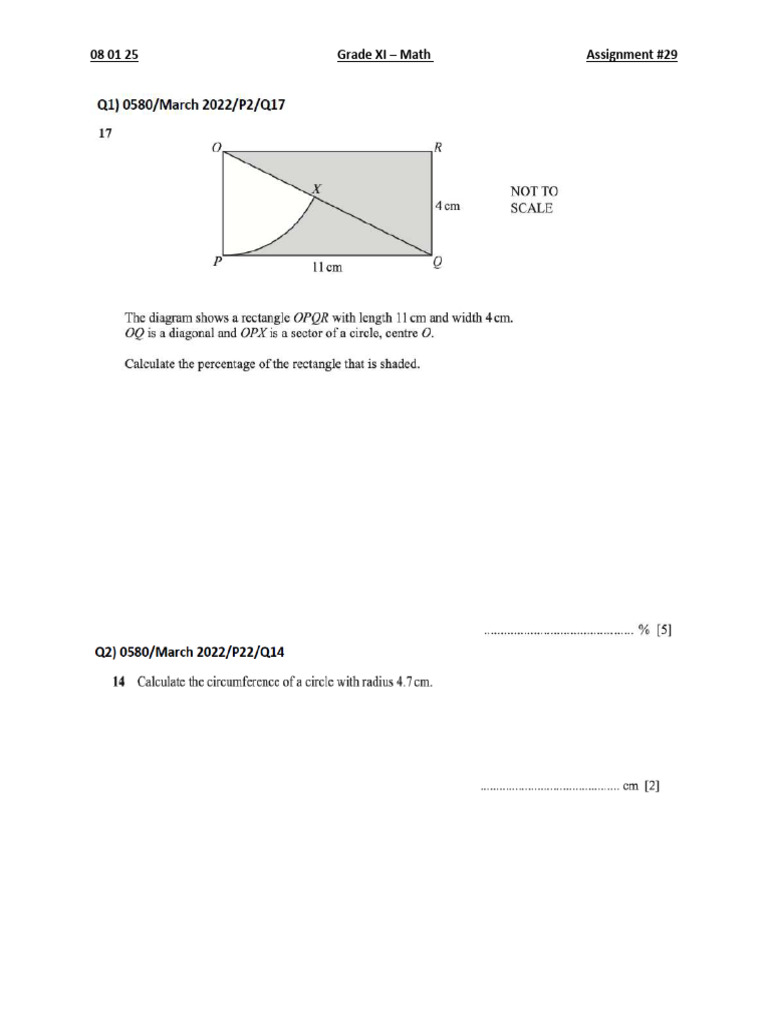 08 01 25 Grade XI - Math Assignment #29 | PDF