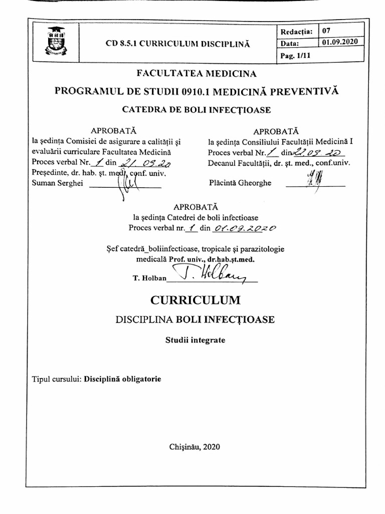 Curriculum Boli Infectioase. Medicina Preventivă | PDF