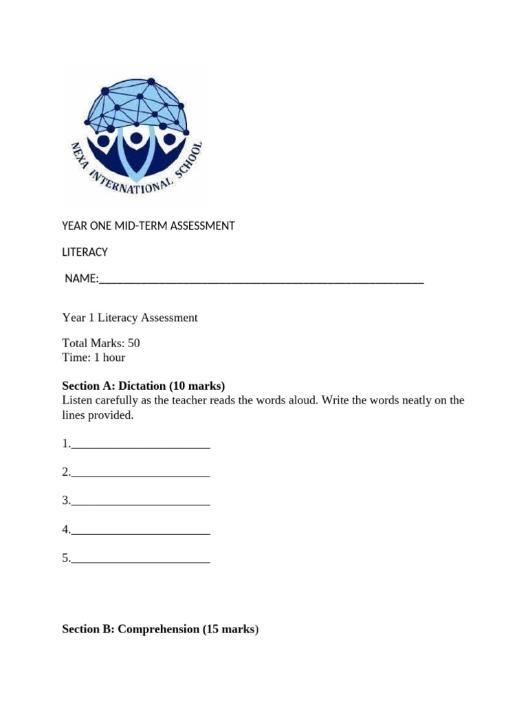 Year 1 Literacy Mid-Term Assessment | PDF | Languages | Foreign ...