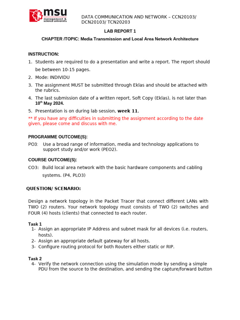 Lab Report 2 - CCN20103 Feb2024 | PDF | Computer Network | Router ...