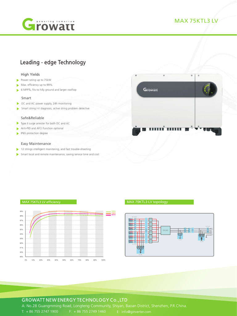 Growatt MAX 75KTL3 LV Datasheet | PDF | Electrical Components ...