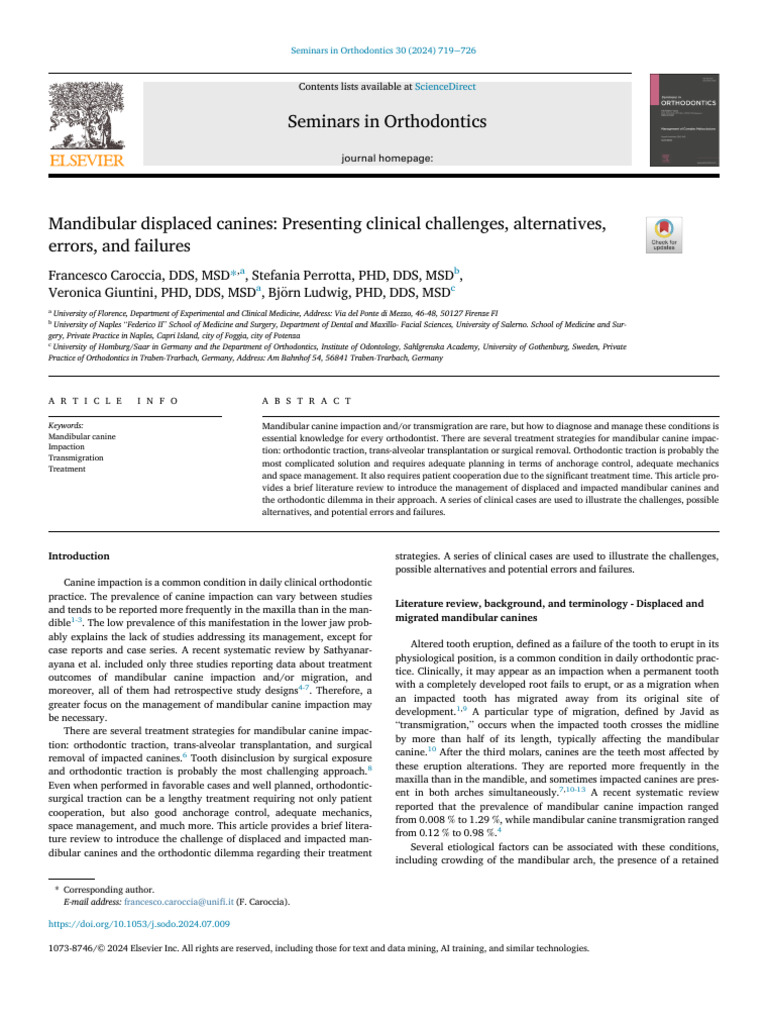 Mandibular Displaced Canines Presenting Clinical | PDF | Orthodontics ...