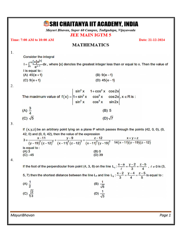 Igtm-5 - Question Paper and Key | PDF | Physics | Quantity