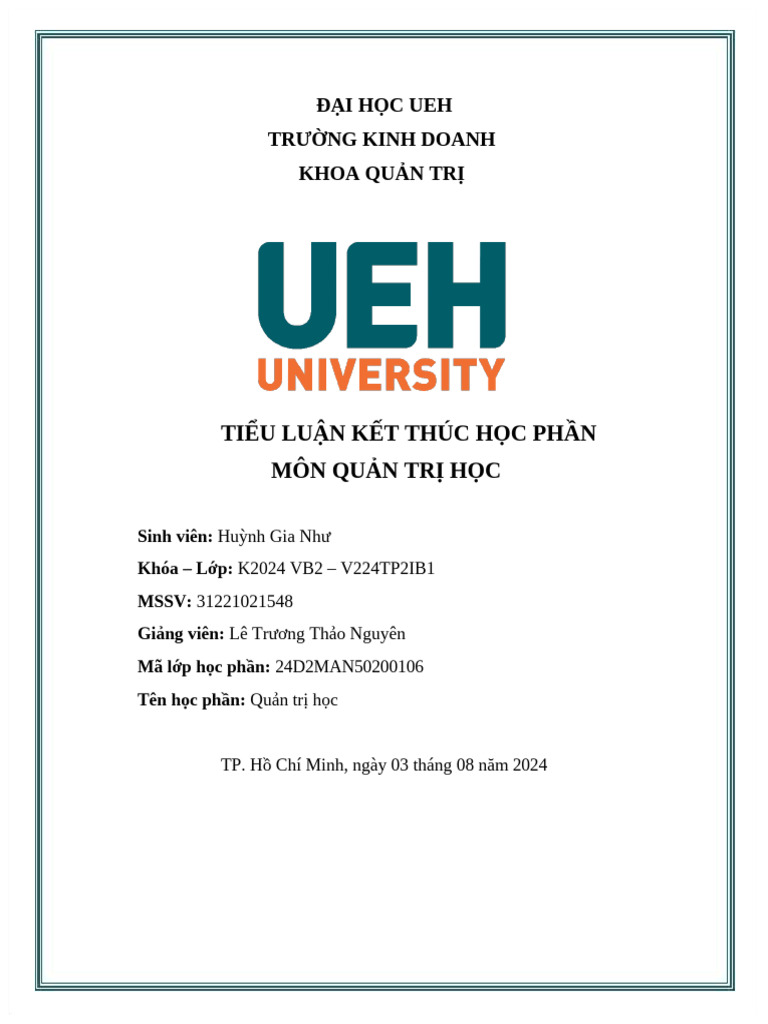 Bài Cuối Kì QTH_Huỳnh Gia Như | PDF