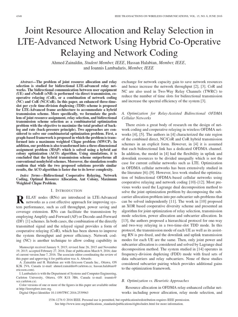 Joint Resource Allocation And Relay Selection In Lte Advanced Network