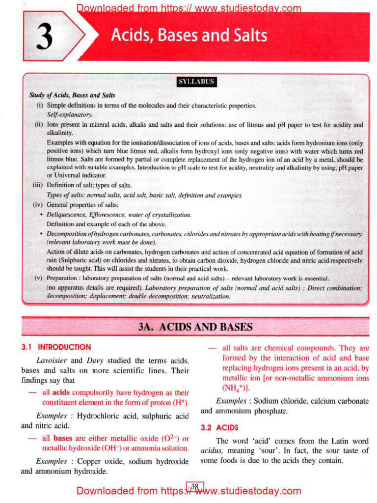 ICSE Class 10 Chemistry Chapter 03 Acids Bases and Salts | PDF | Acid ...