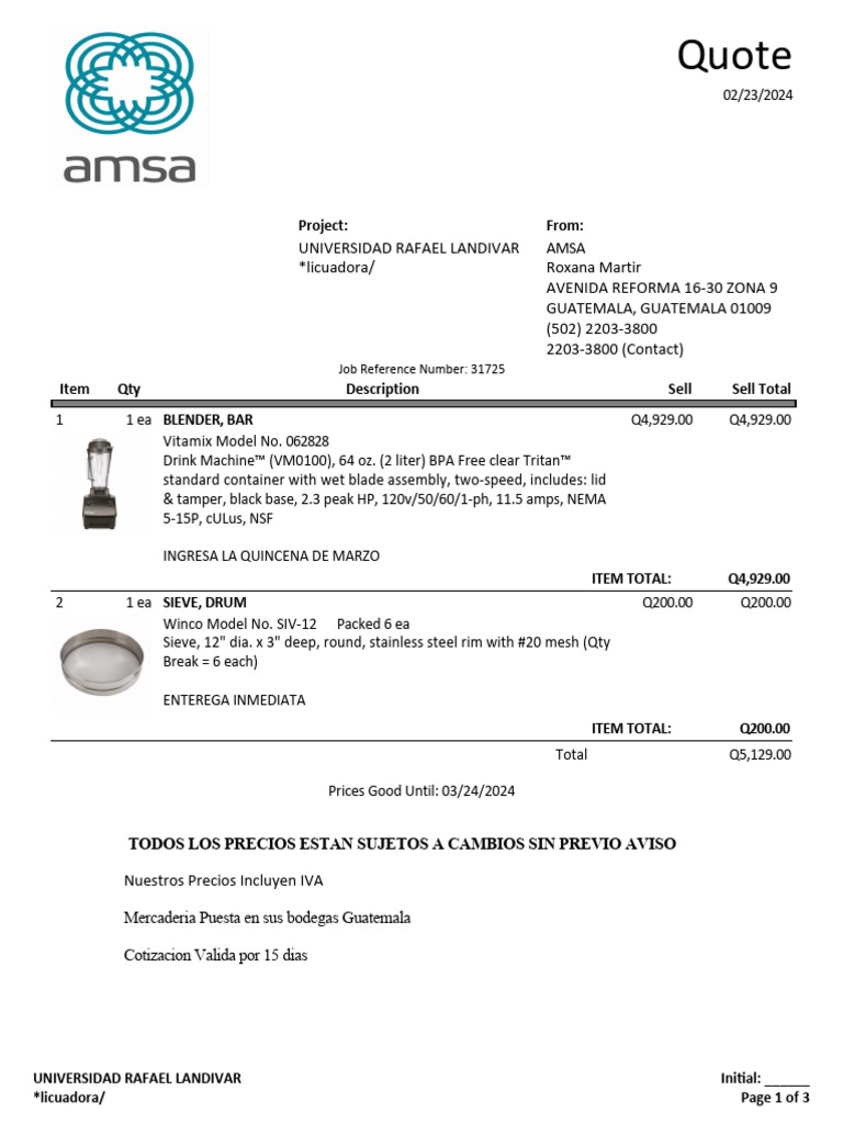 Equipos Amsa Licuadora | PDF | Ley común | Derecho empresarial