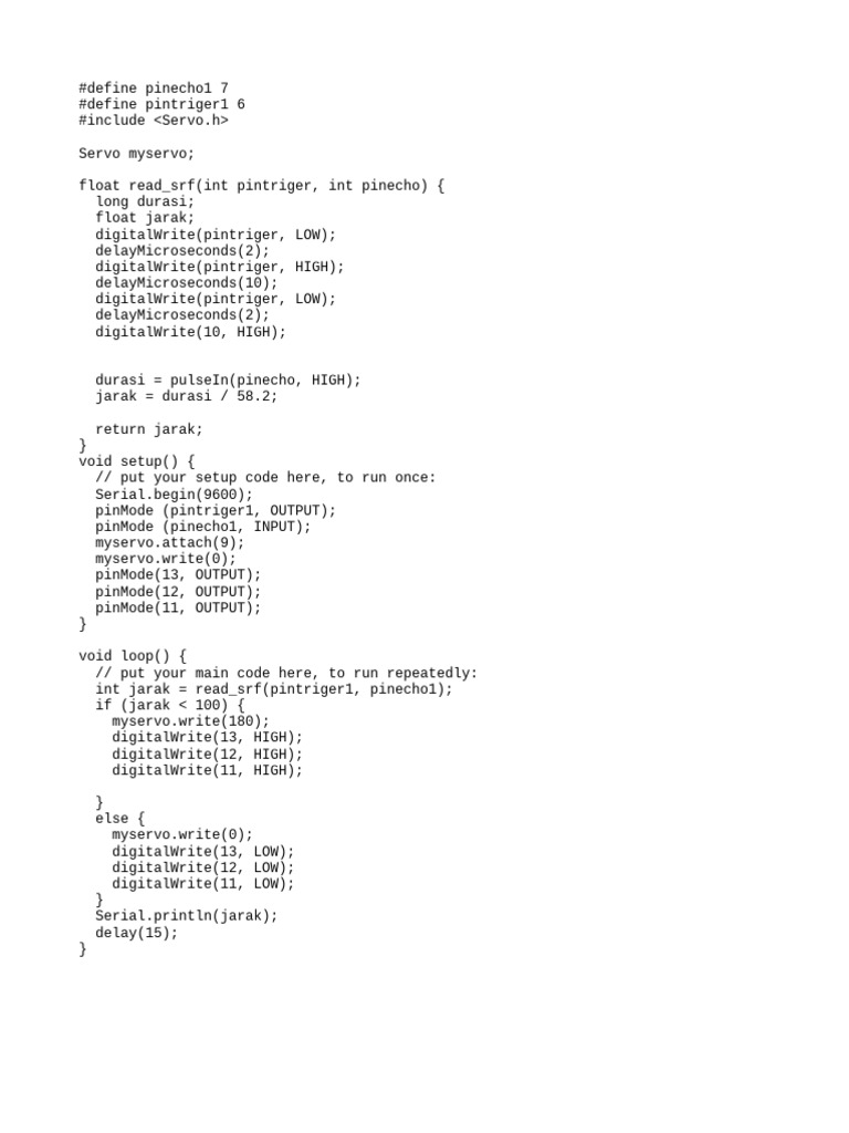 Coding Ultrasonic Dan Servo | PDF