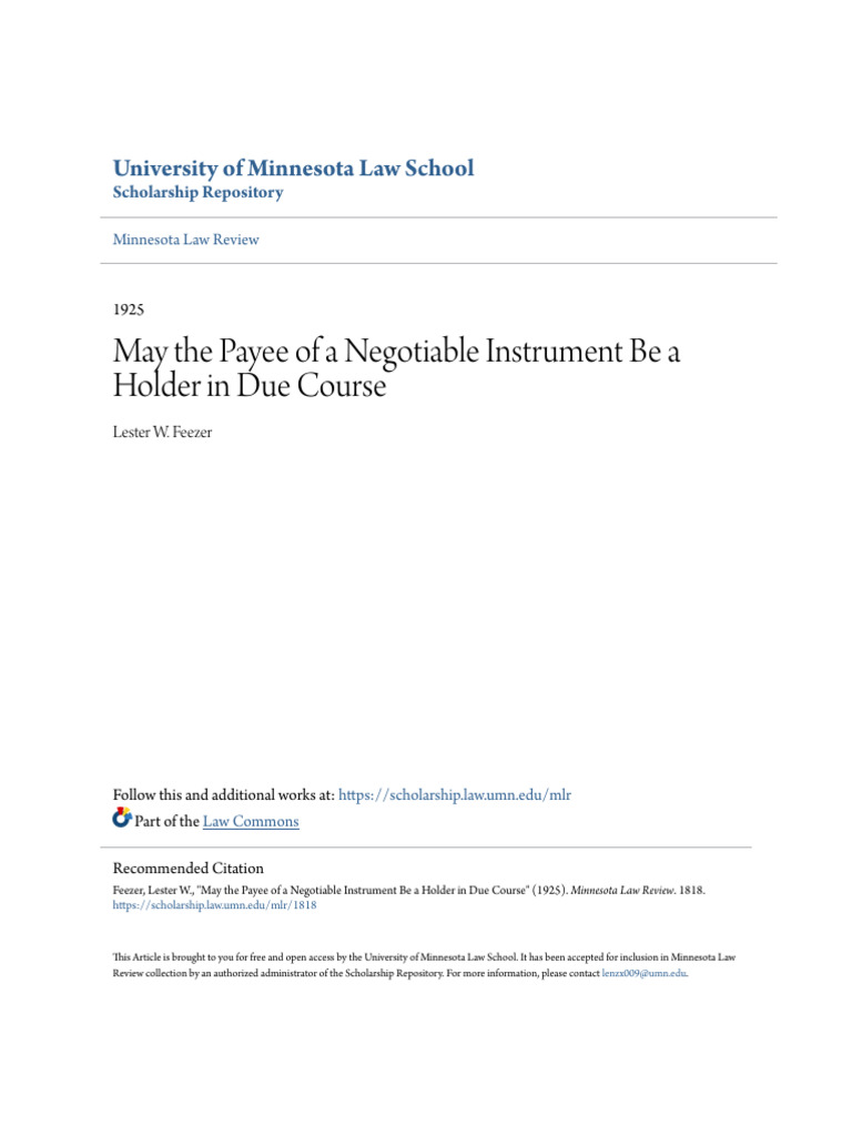 Payee as Holder in Due Course | PDF | Negotiable Instrument | Private Law
