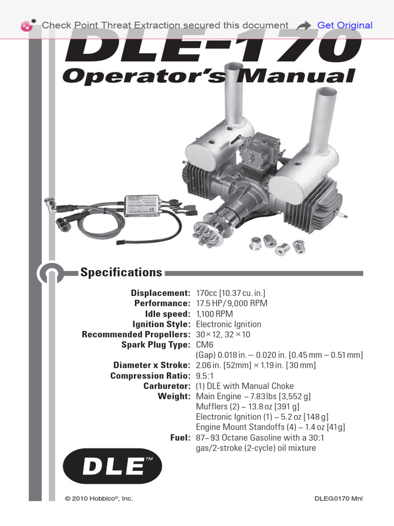 Dle170 User Manual | PDF | Throttle | Carburetor