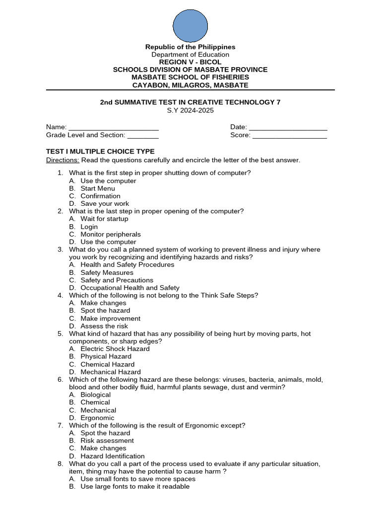 1st SUMMATIVE IN CREATIVE TECHNOLOGY | PDF | Computer Data Storage ...