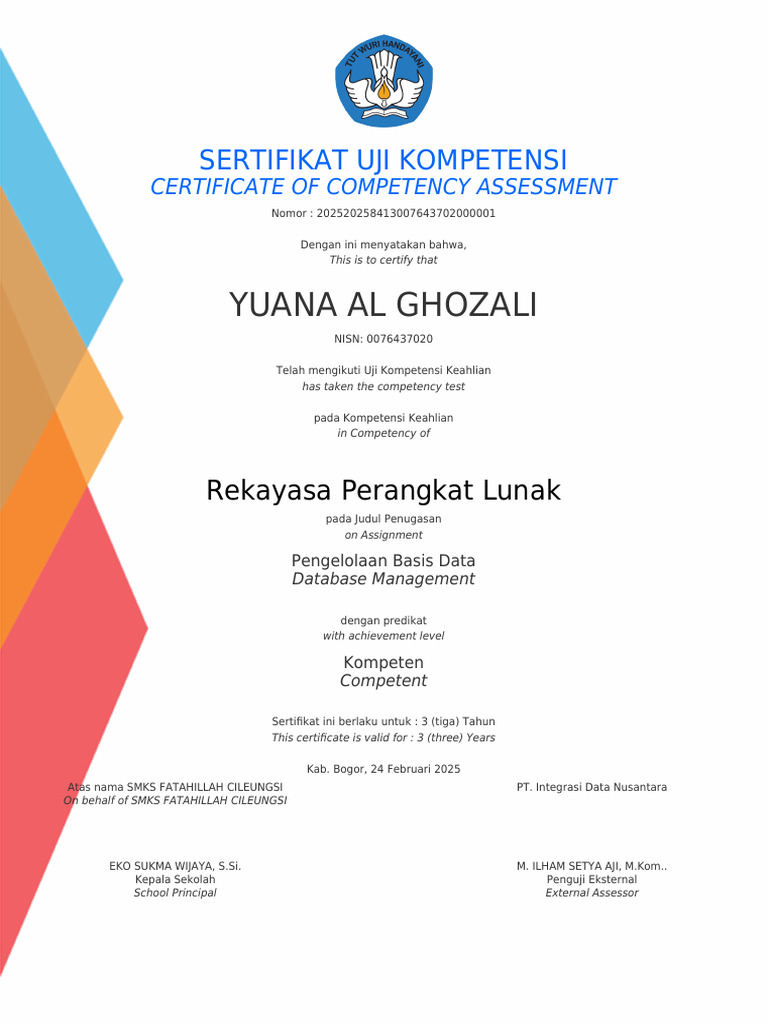 Contoh Sertifikat Ukk | PDF