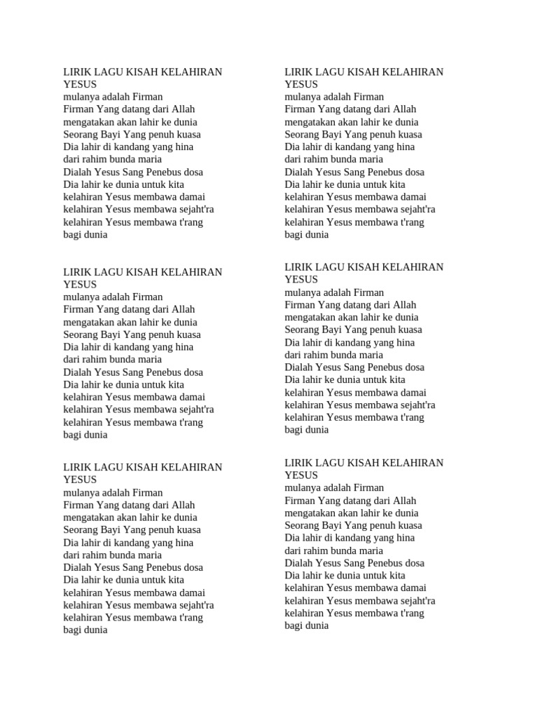 LIRIK LAGU KISAH KELAHIRAN YESUS Untuk ASM | PDF