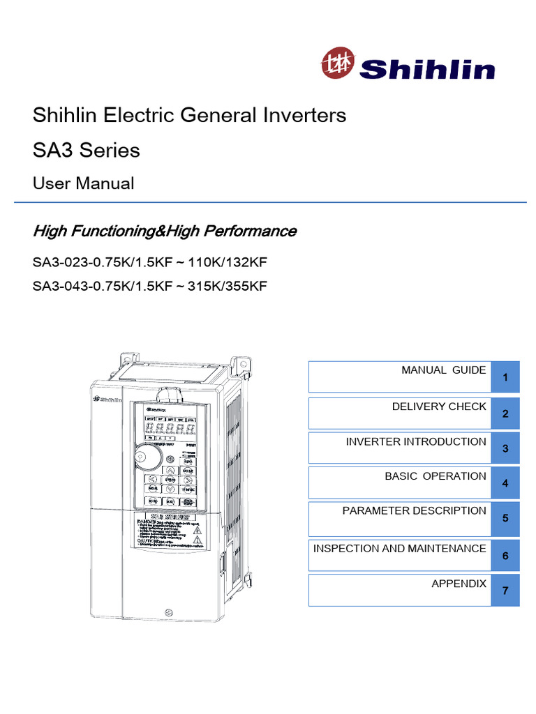 Shihlin SA3 Inverter User Manual | PDF | Power Inverter | Electric Motor