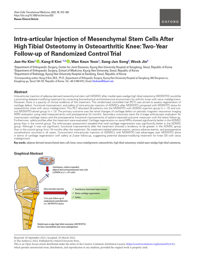 Intra-Articular Injection of Mesenchymal Stem Cell | PDF | Knee ...