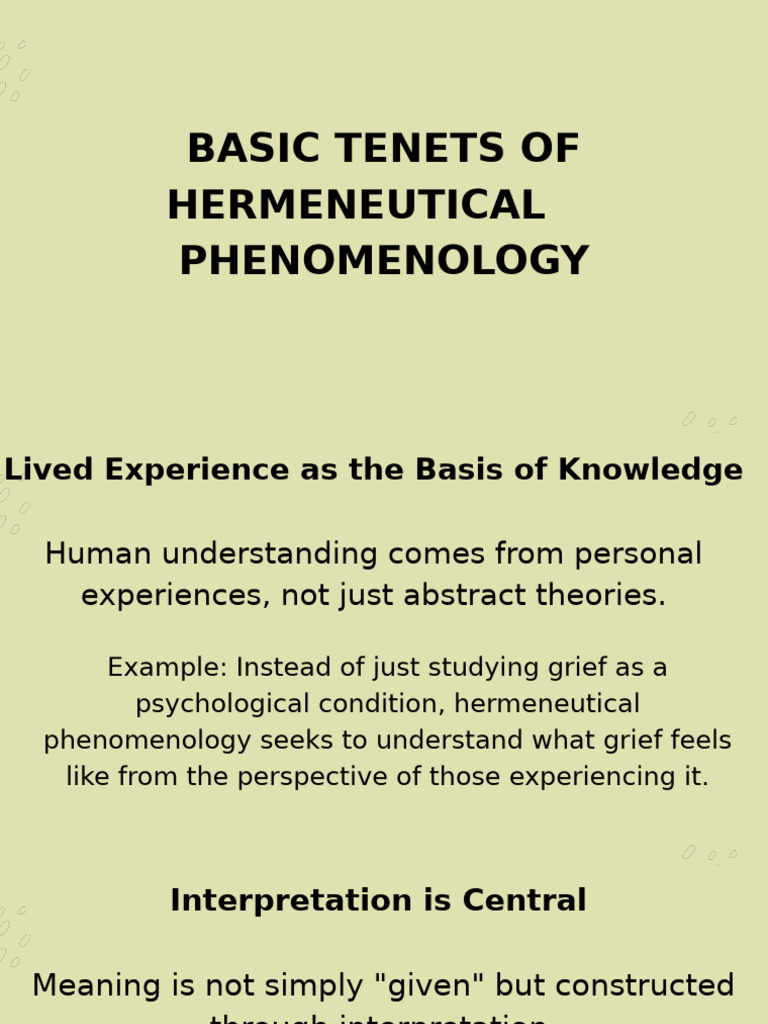 Basic Tenets of Hermeneutical Phenomenology 20250311 073135 0000 | PDF