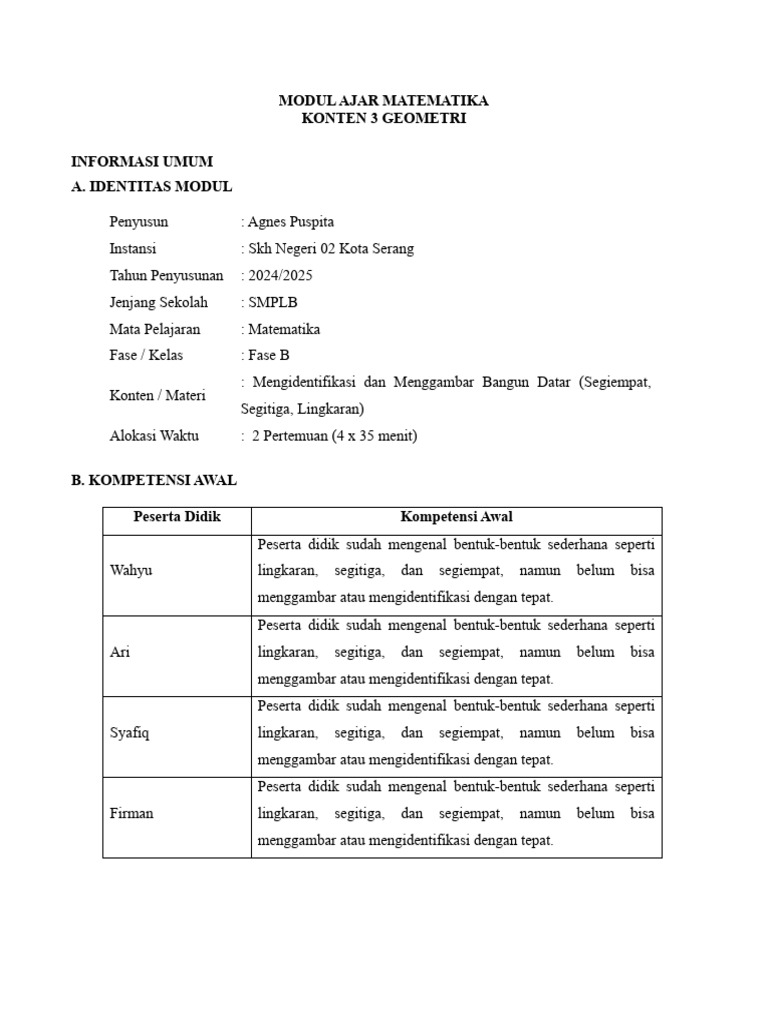 Modul MTK SMPLB Fase B Tunagrahita | PDF