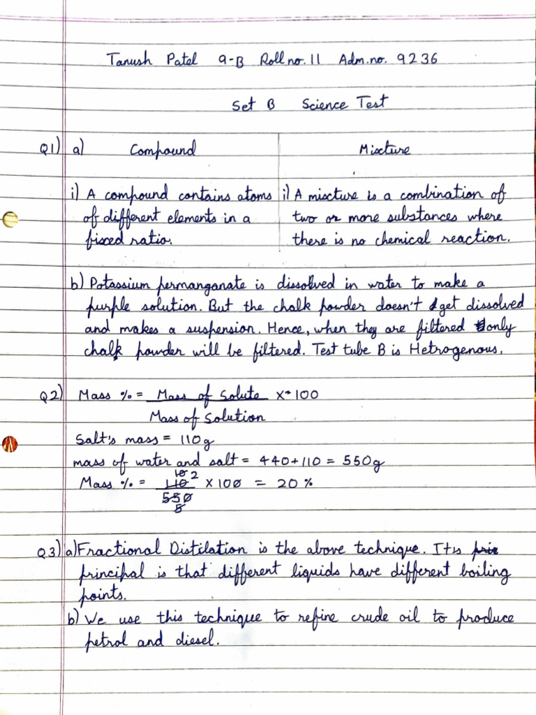Tanush Patel 9B 11 Science Paper | PDF