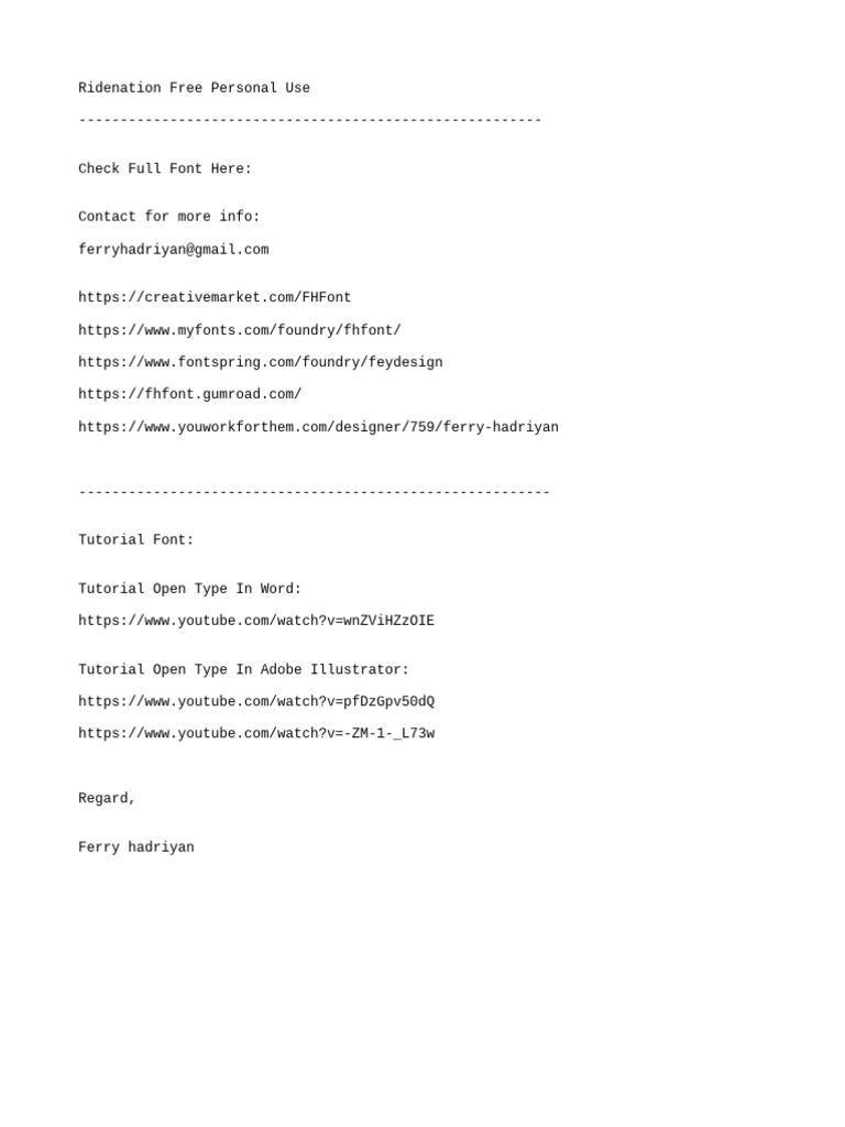 Ridenation Free Font for Personal Use | PDF