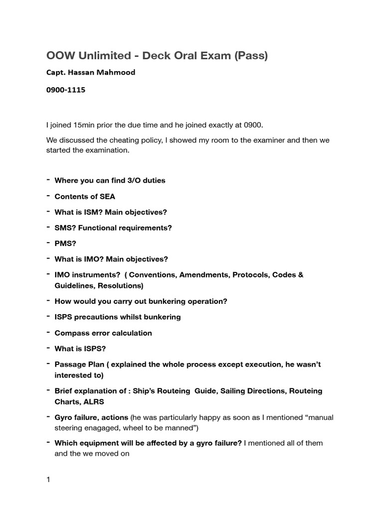 OOW Unlimited Deck Oral Exam Insights | PDF | Shipping