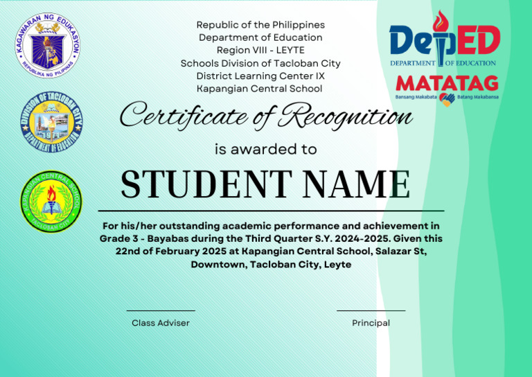 Grade 3 Certificate of Recognition | PDF