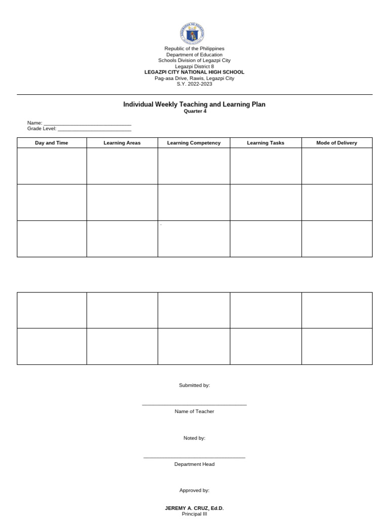Weekly Home Learning Plan 2023 | PDF