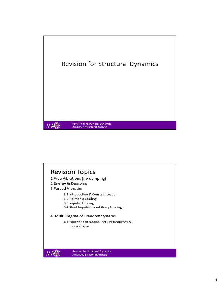 ASA Week11 StructuralDynamicsRevision-3 | PDF | Damping | Equations