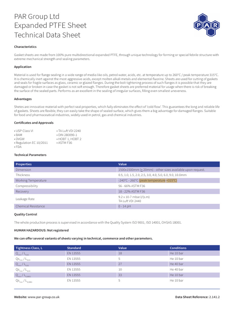 Item 5 型錄 PAR 2.141.2 Expanded Ptfe Sheet Tds | PDF | Materials ...