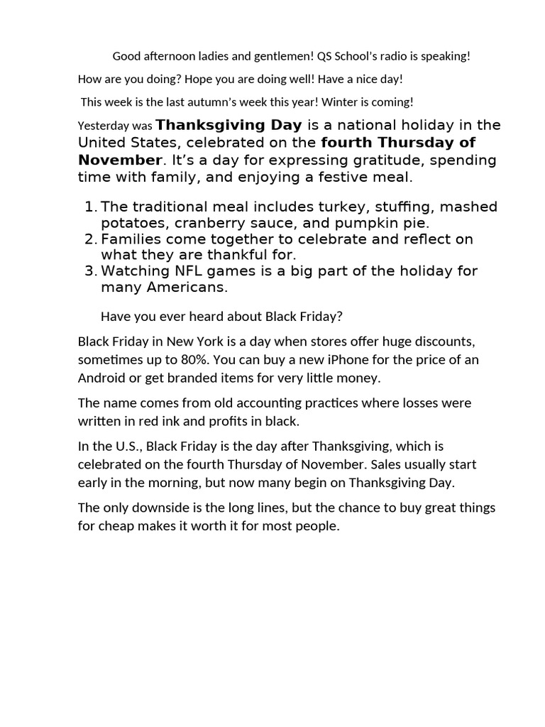 Thanksgiving and Black Friday Insights | PDF
