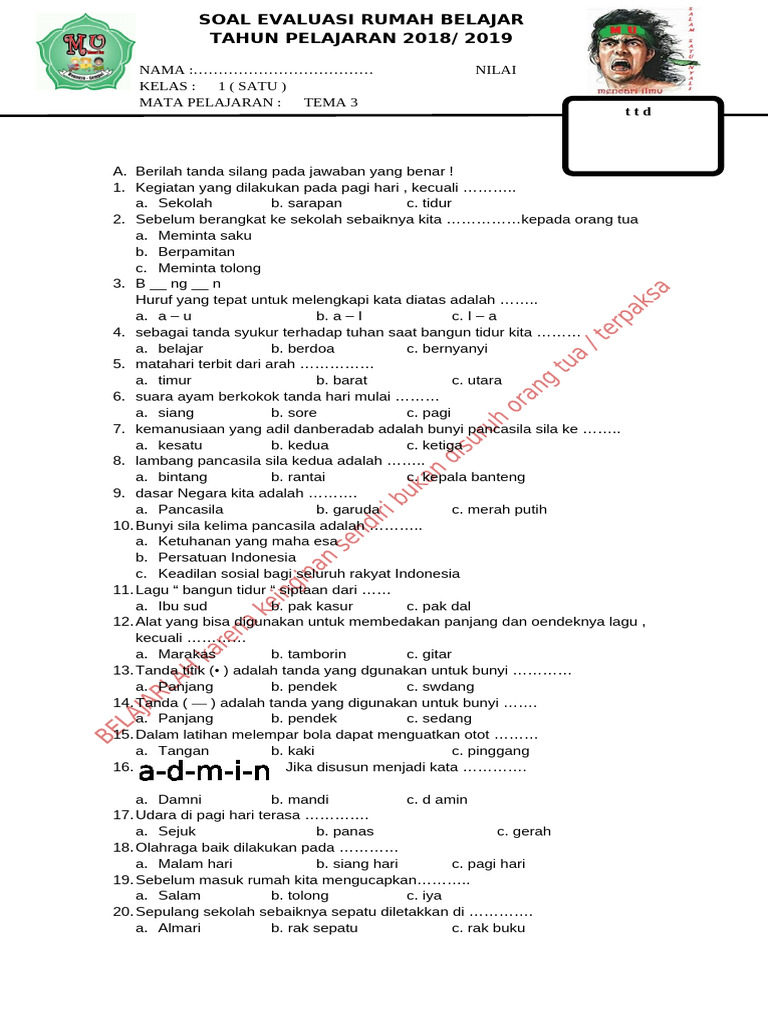 Soal Uts Devi Tema 3 Kelas 1 | PDF