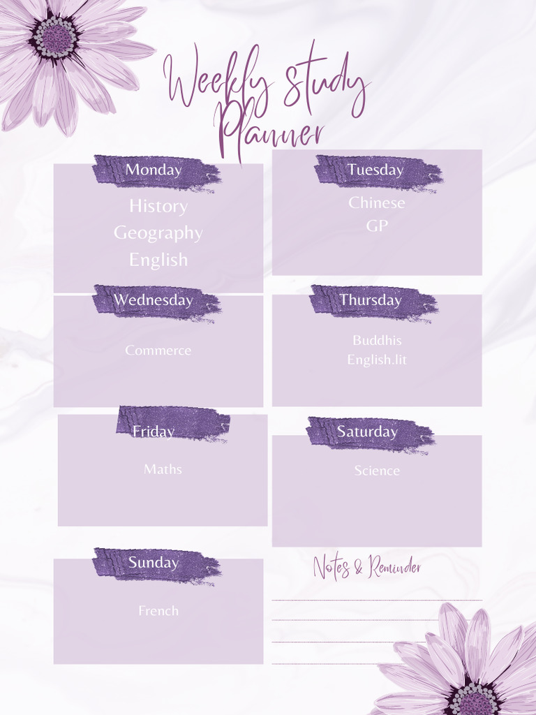 Pink & White Minimalist Study Timetable Planner | PDF