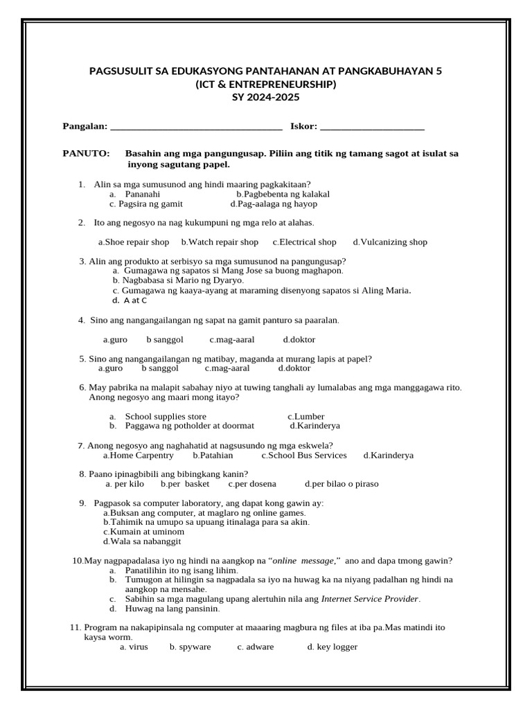 PT - Epp-Ict 5 - Q1 | PDF
