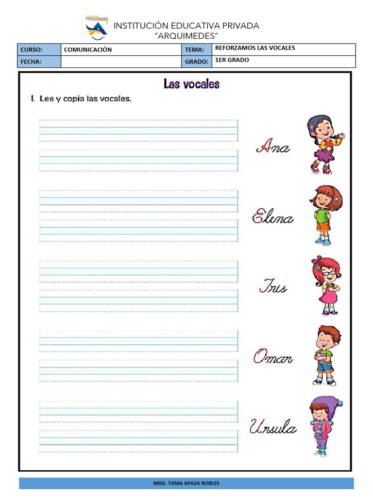 Semana 1 - Ficha de Refuerzo de Vocales | PDF