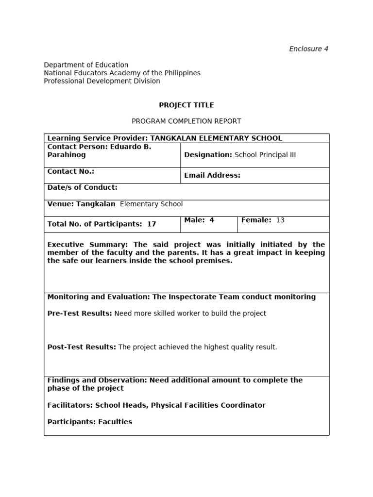 Activity Completion Report Template | PDF