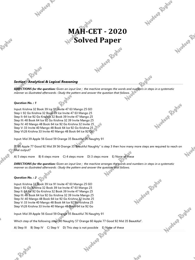 MAH CET 2020 - MCA MAH-CET Solved Previous Year Question Paper Uploaded ...