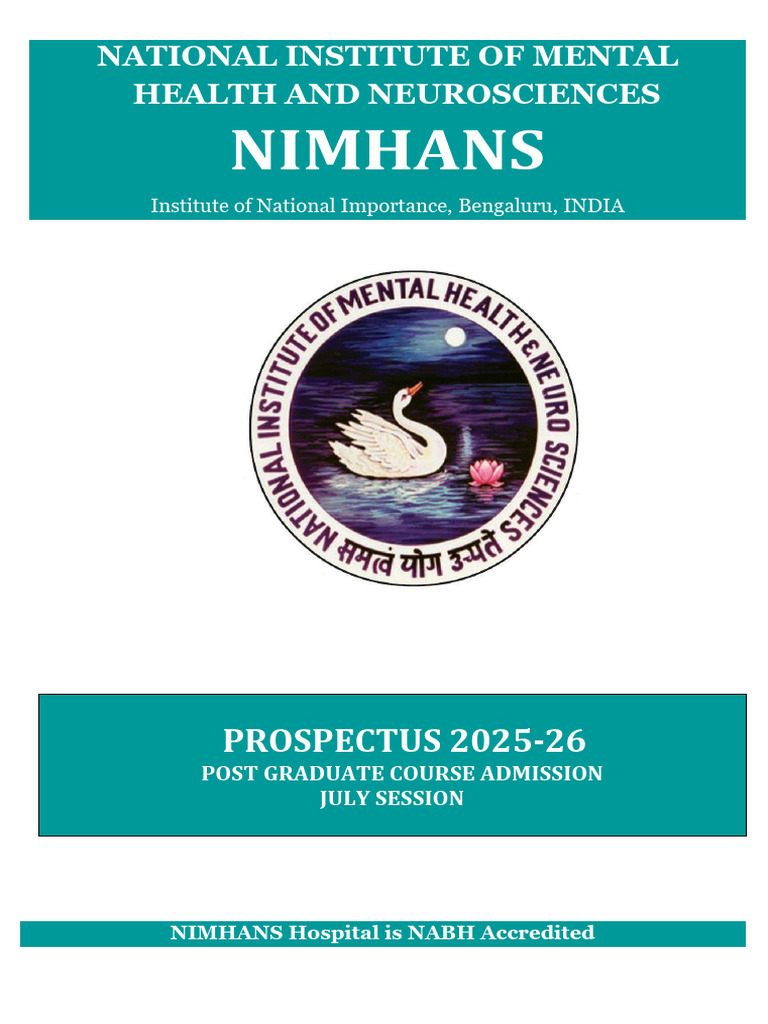 NIMHANS Prospectus 2025-26 Overview | PDF | Doctor Of Medicine | Psychiatry