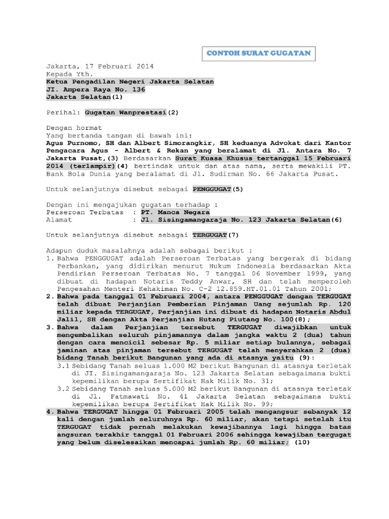 Contoh Surat Gugatan PERADI P1 | PDF