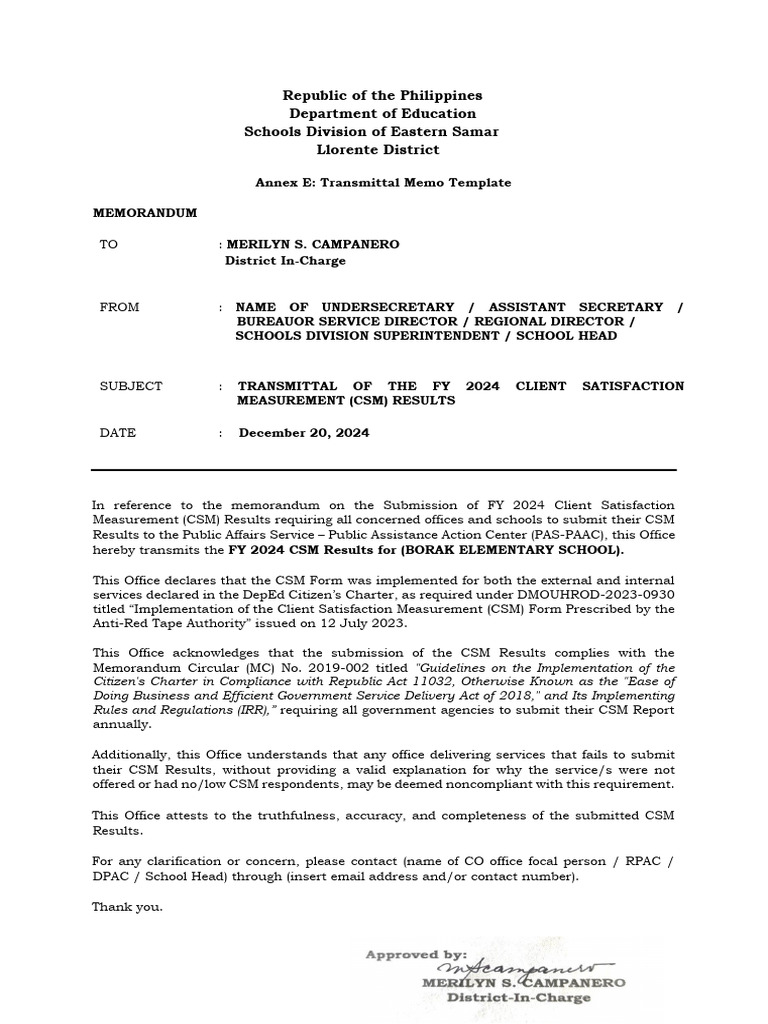 Transmittal Memo for CSM Results | PDF