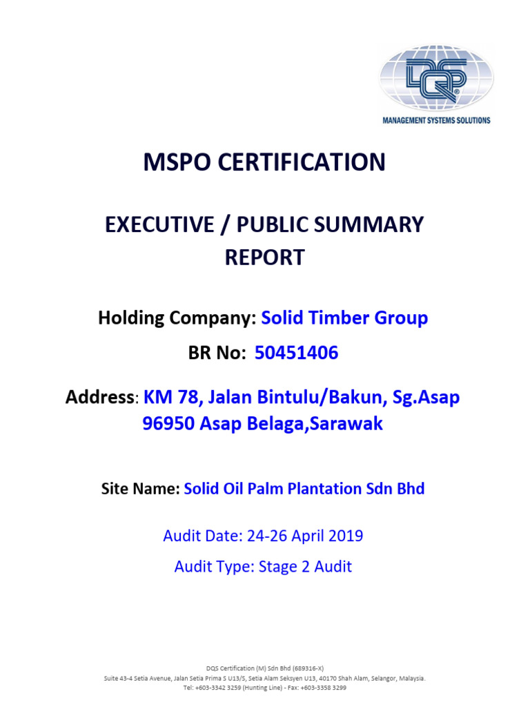 MSPO Certification for Solid Oil Palm | PDF | Audit | Employment