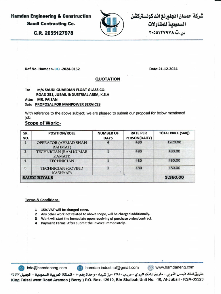 152-Quotation For Manpower Services | PDF